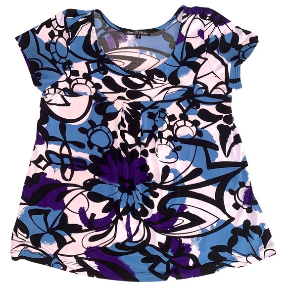 Tops | Aimee D Petites Top Blue Black White | Poshmark